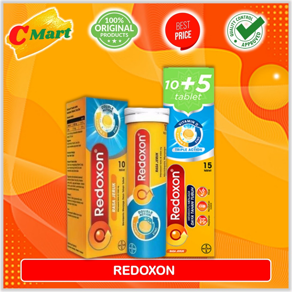 Jual Redoxon Vitamin C + Zinc Rasa Jeruk 10 Tablet & 15 Tablet ...