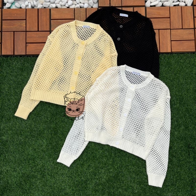 Jual Cardigan Rajut Crop Jaring / Cardi Fuji | Shopee Indonesia