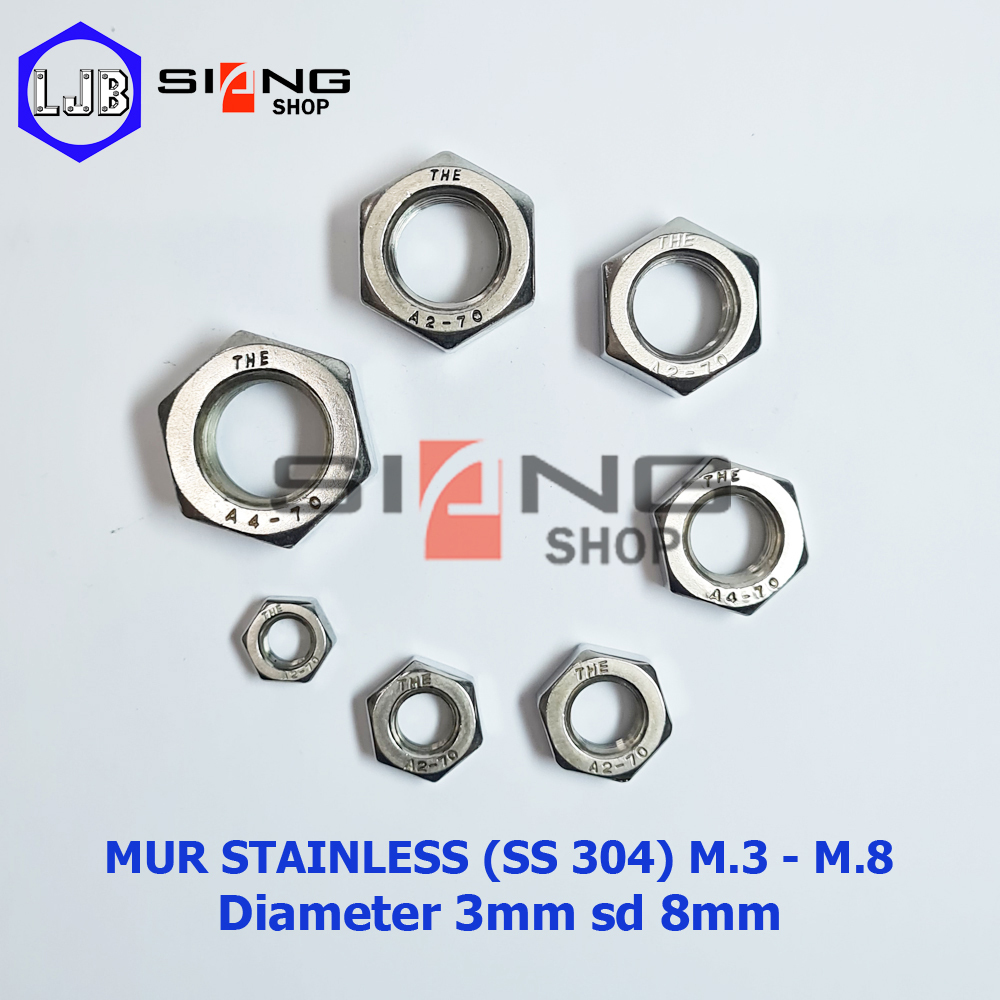 Jual Mur Stainless 304 M3 sd M8 THE A2-70 | Shopee Indonesia
