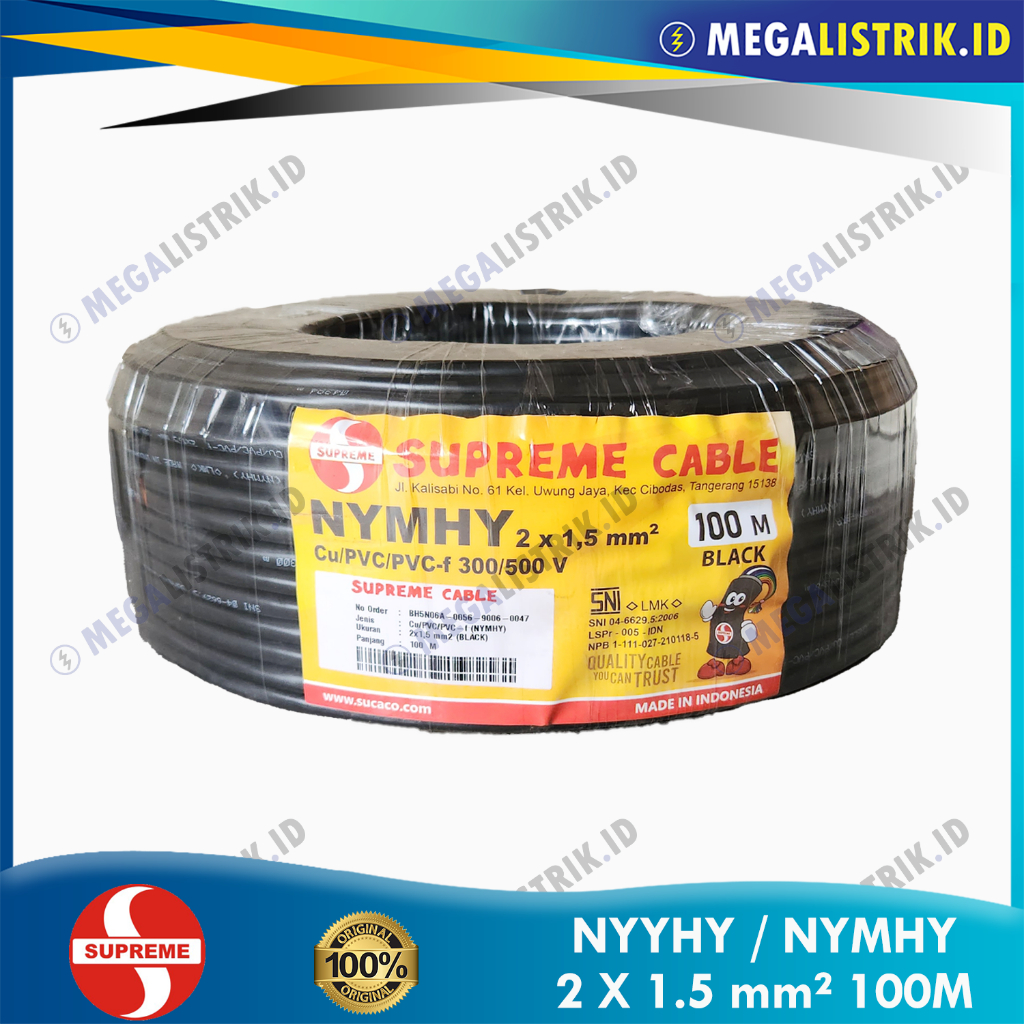 Jual SUPREME NYYHY 2X1.5 MM ( 100 METER ) / KABEL LISTRIK HITAM SERABUT TEMBAGA NYY HY 2 X 1.5 ...