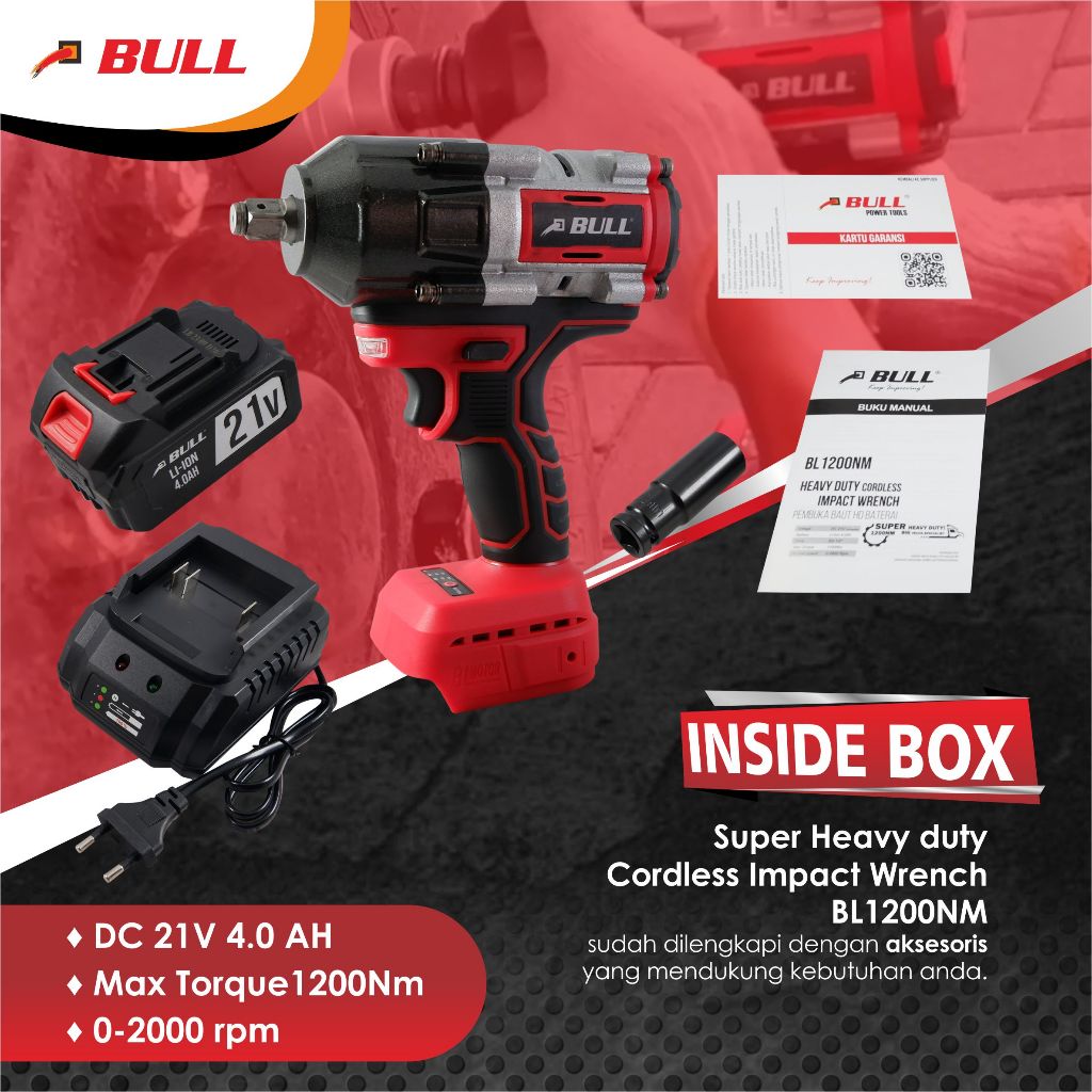 Jual Bull Mesin pembuka baut ban truck Cordless Impact Wrench BL1200NM ...