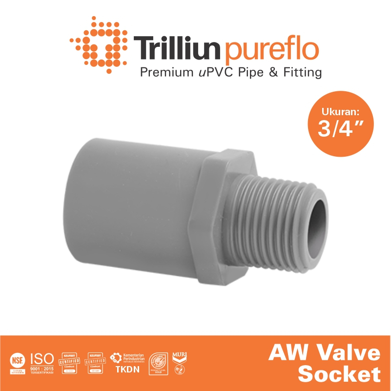 Jual Fitting Pipa uPVC Trilliunpureflo AW Valve Socket 3/4" Inch ...