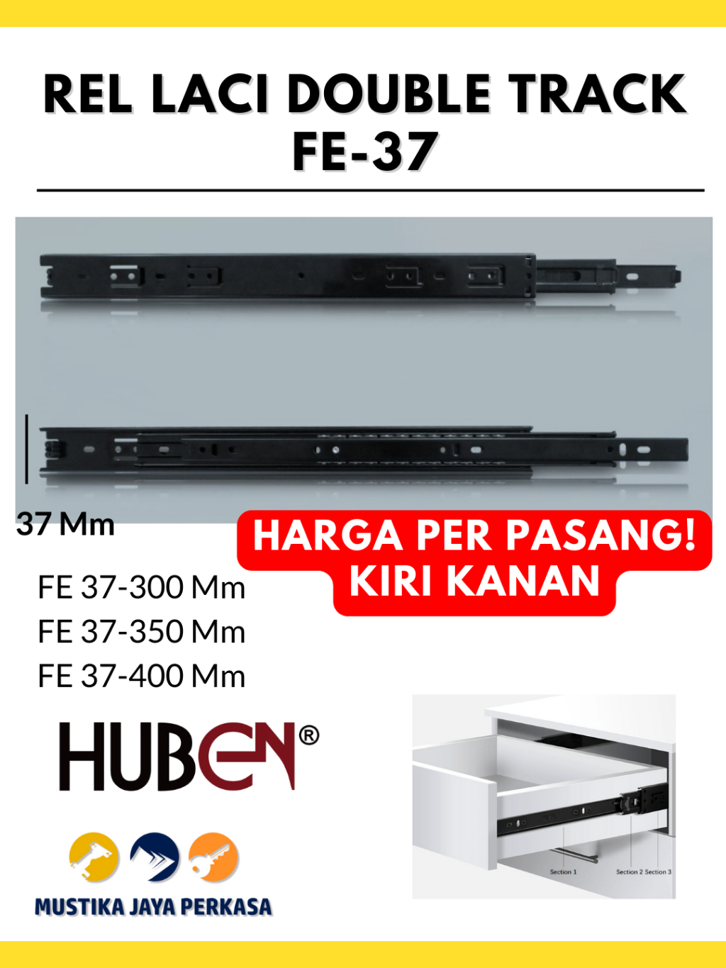 Jual Rel Laci DT Huben FE 37 Hitam Double Track Tarikan Laci Besi ...