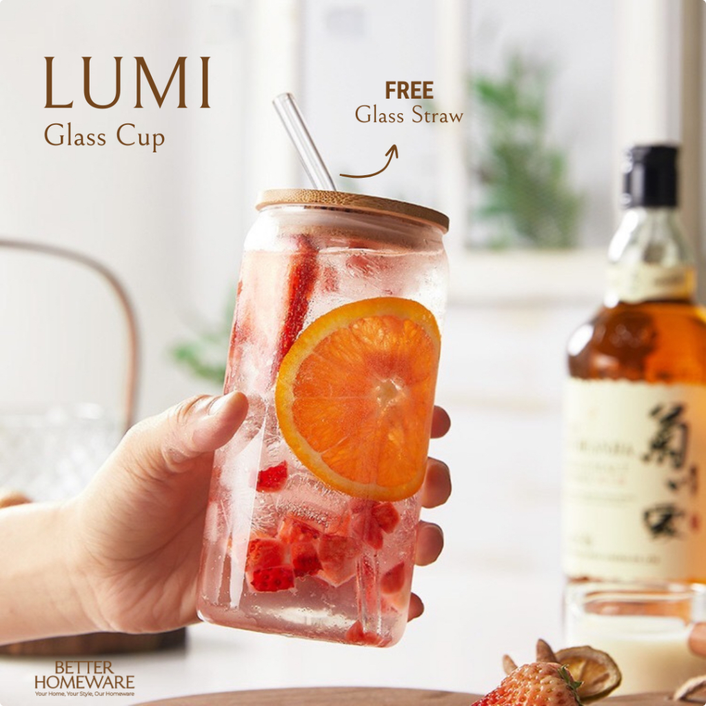 Jual BHOMEWARE - LUMI Glass Cup Tumblr with Straw / Tumblr Kaca Tutup ...