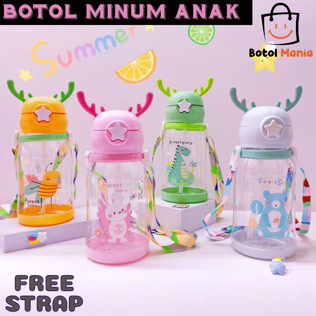 Jual BM - BT08 BOTOL MINUM ANAK TANDUK RUSA 600ML FREE TALI DAN SEDOTAN / BOTOL MINUM ANAK ...