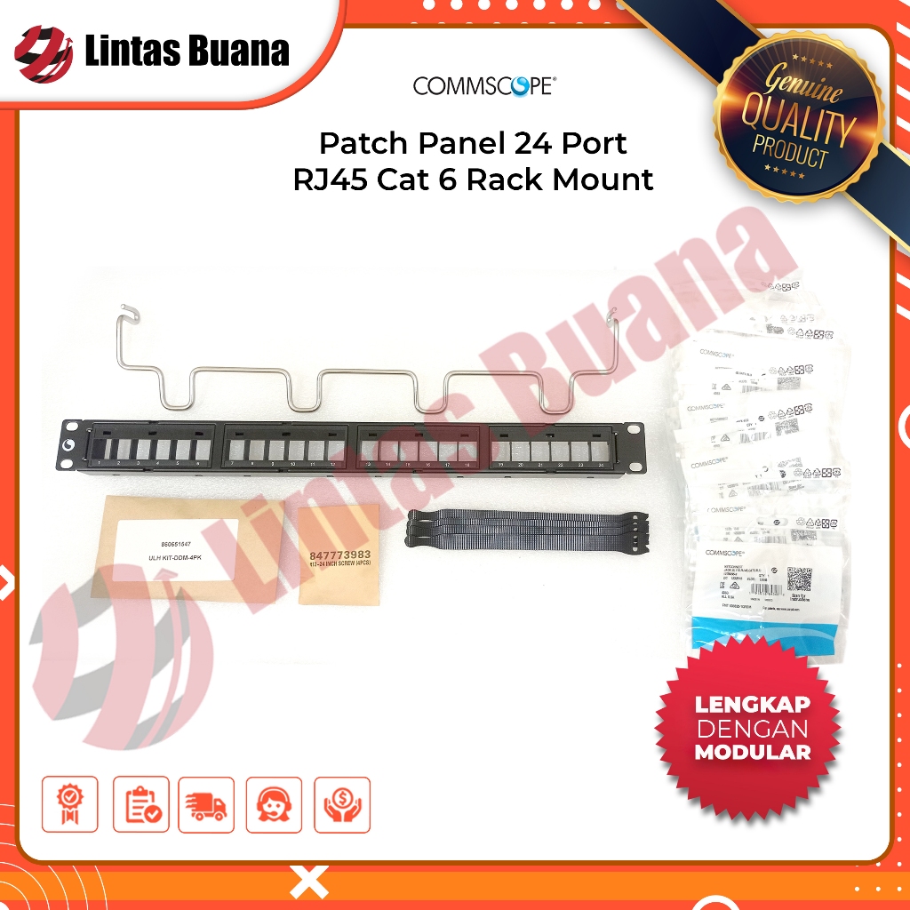 Jual Patch Panel 24 Port Lengkap Modular Jack Cat6 AMP COMMSCOPE Rack ...
