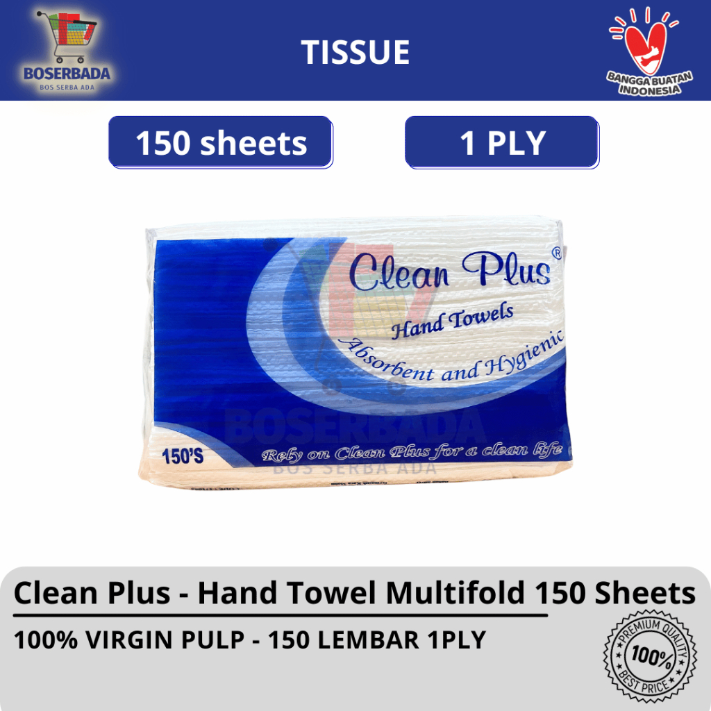 Jual CLEAN PLUS - Tissue Hand Towel 150 Sheets I Tisu Multifold (1 Ply ...
