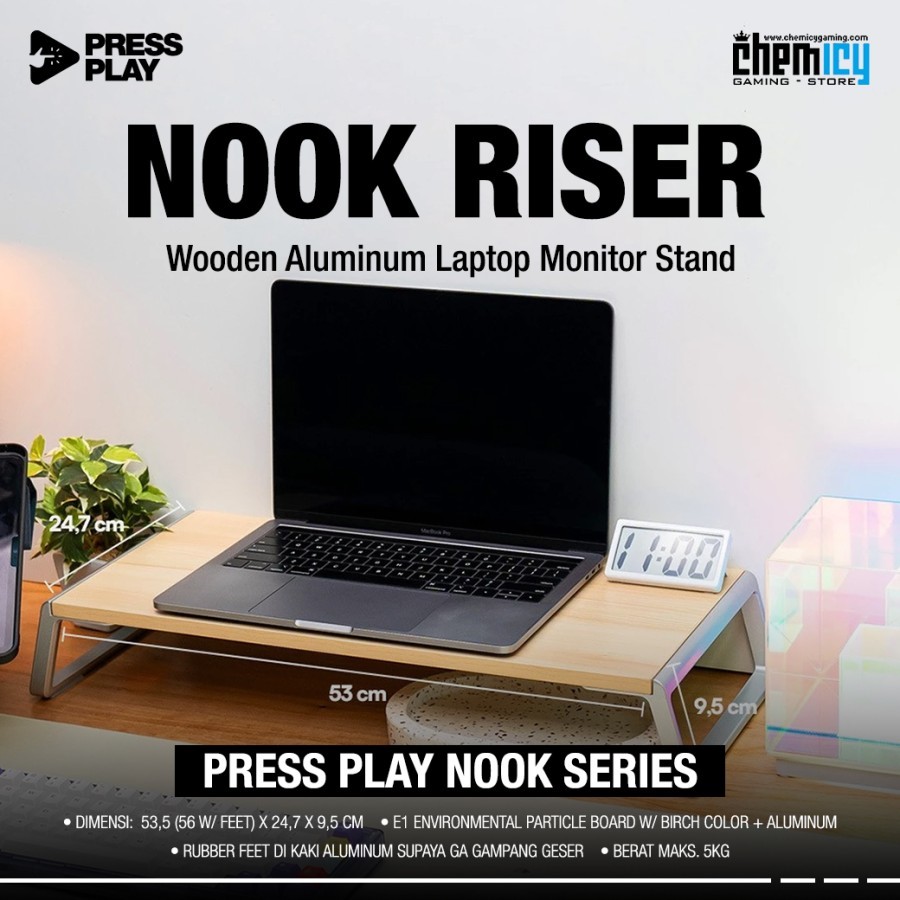 Jual Press Play Nook Riser Wooden Aluminum Stand Laptop Monitor ...