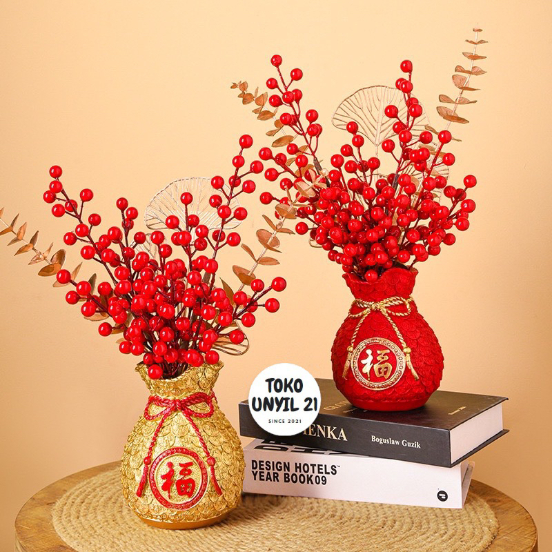 Jual Dekorasi Rumah Vas Bunga Fu Hoki Pajangan Pot Bunga Imlek Vas Fu ...