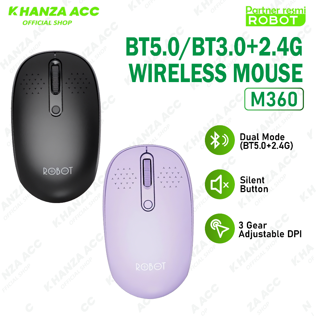 Jual KHANZAACC ROBOT M360 Mouse Wireless USB 2.4G & Bluetooth 5.0 Dual ...