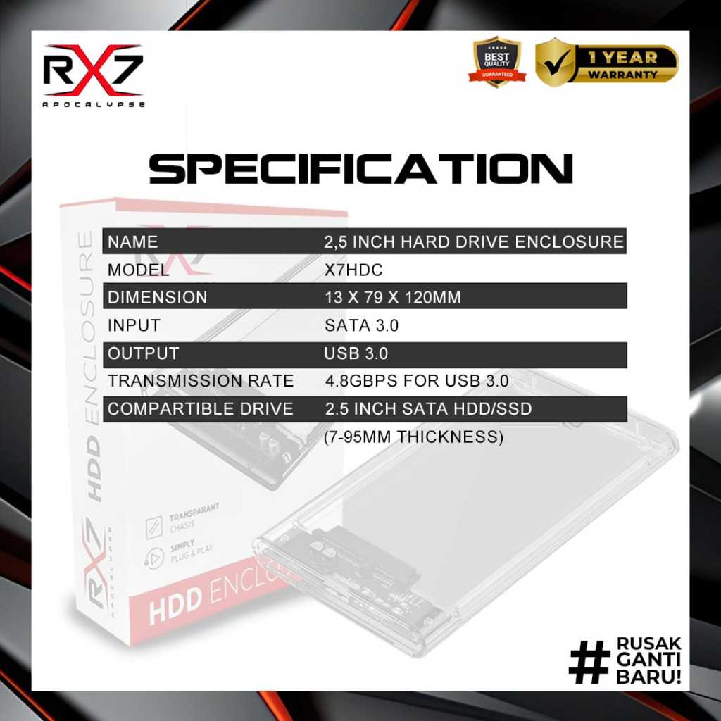 Jual RX7 SSD Enclosure 2.5" SATA USB 3.0 External Case ( BISA PAKAI ...