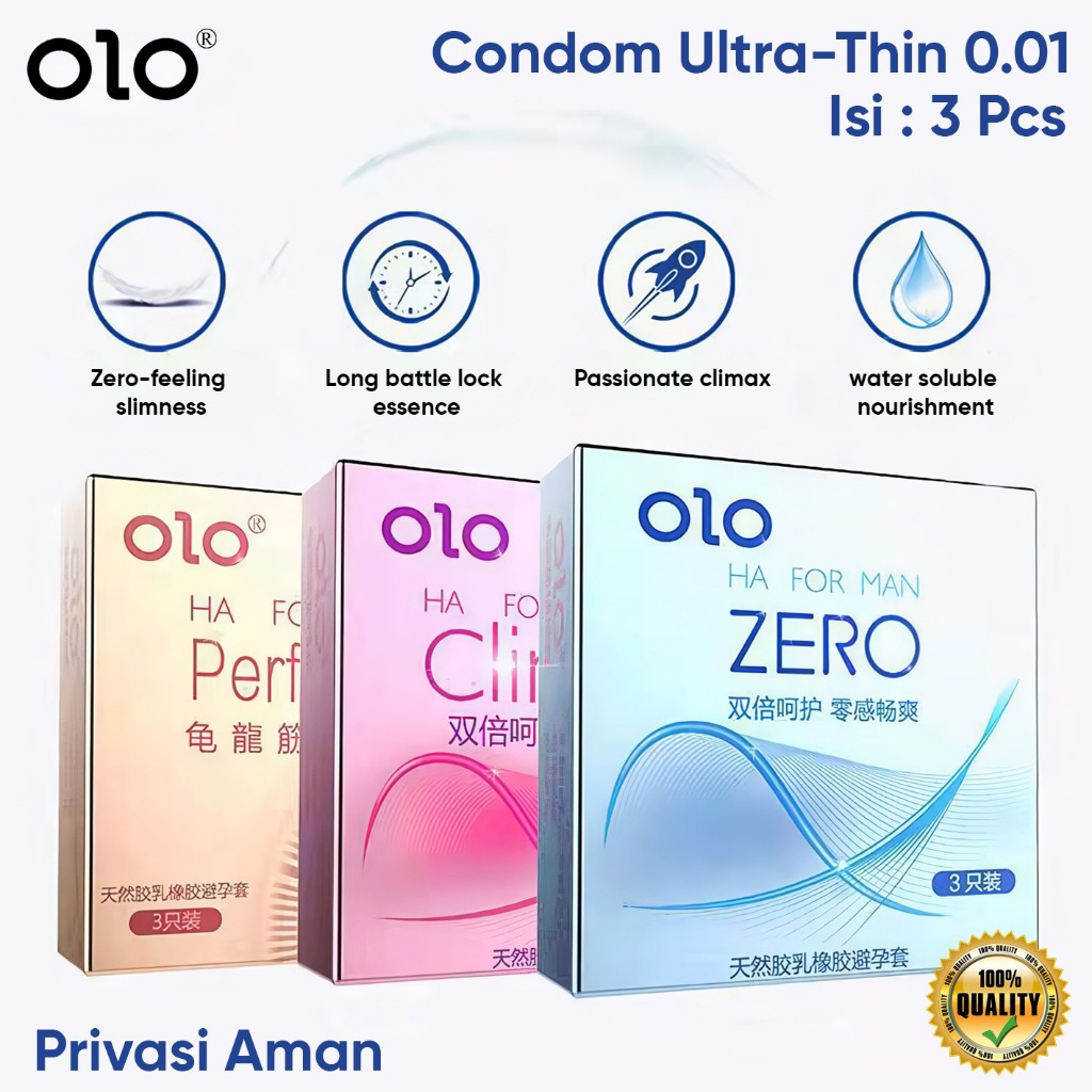 Jual Kondom OLO Ultrathin Super tipis 1 Pack isi 3 pics HA FOR GOD MAN WOMAN Terdapat 3 Sensasi ...