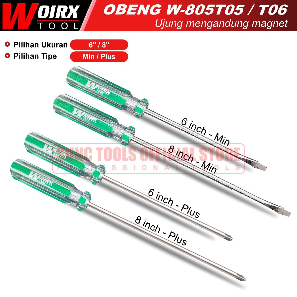 Jual WOIRX TOOL Obeng Magnet Obeng Plus Minus Magnet 6" 8" inch Gagang ...