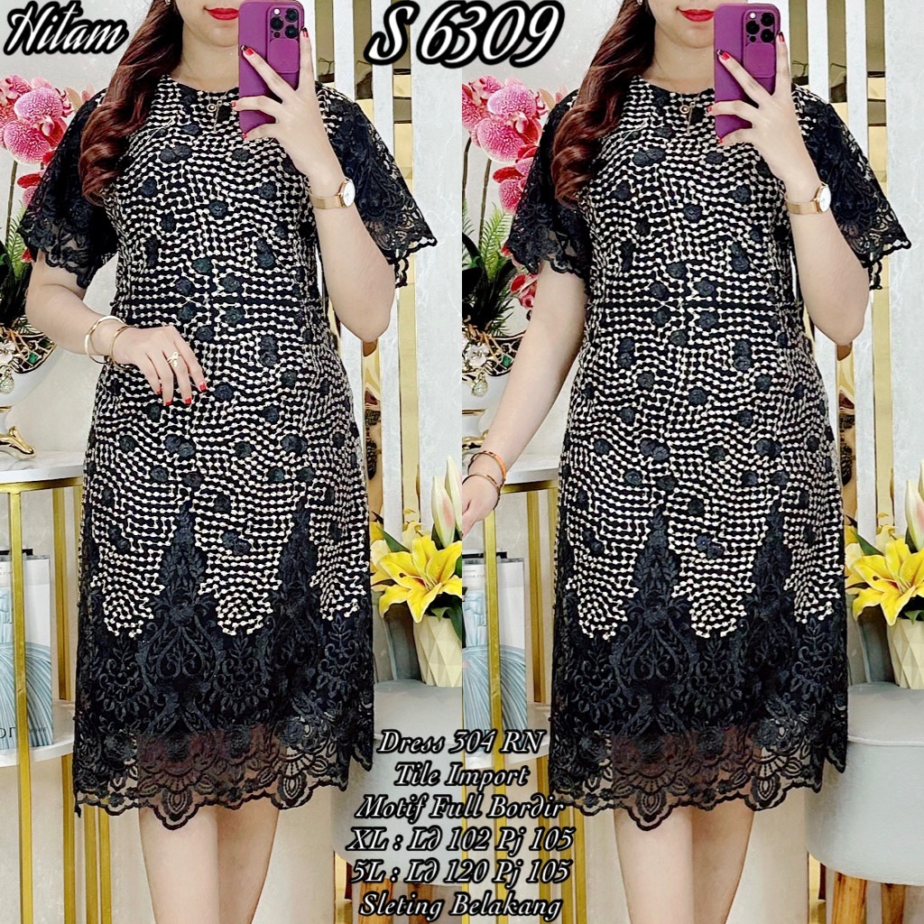 Jual S 6309# Dress Tile Motif Bordir Bintik Super Mewah 304 | Shopee ...