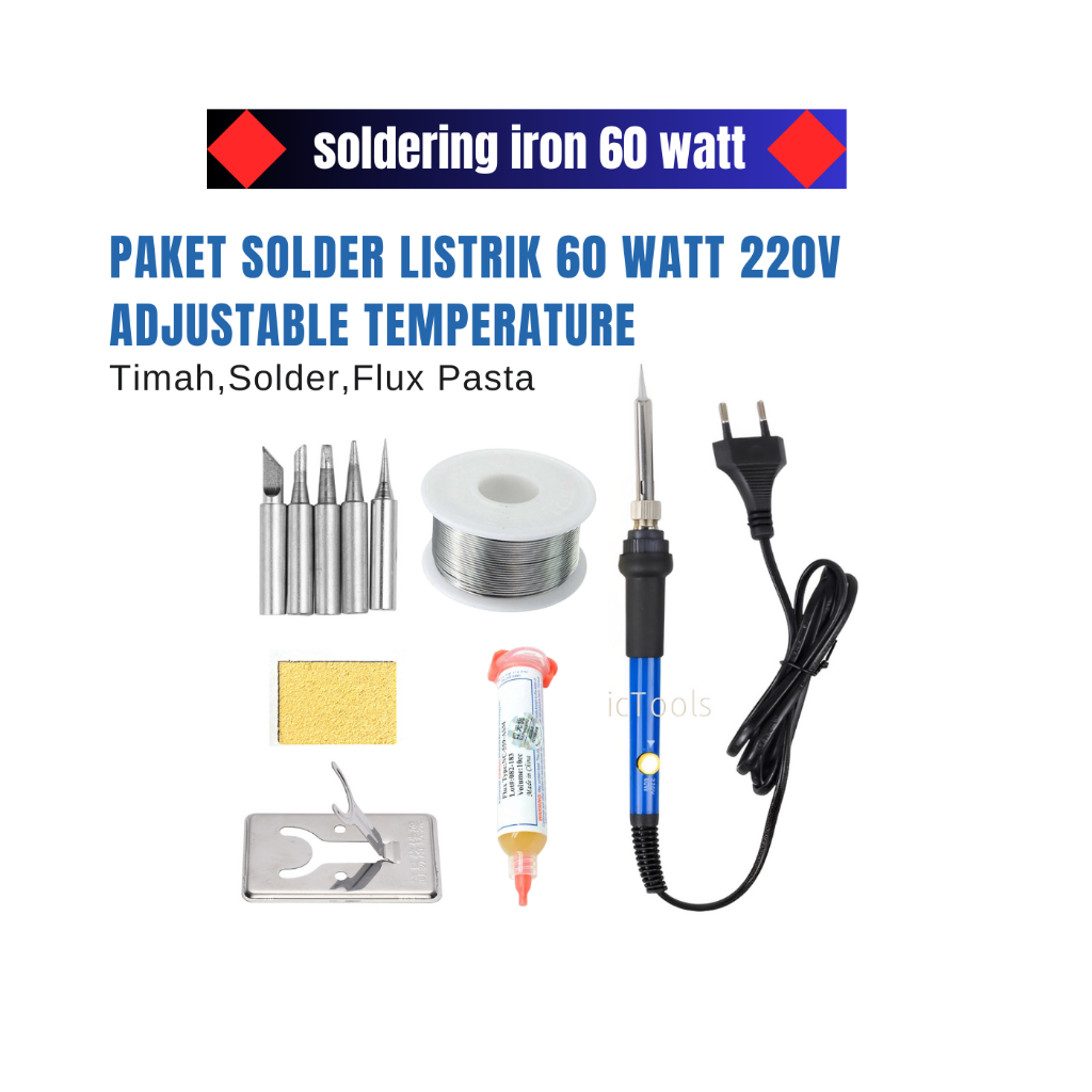 Jual Paket Solder Listrik 60 Watt Lengkap Adjustable Temperature | Shopee Indonesia