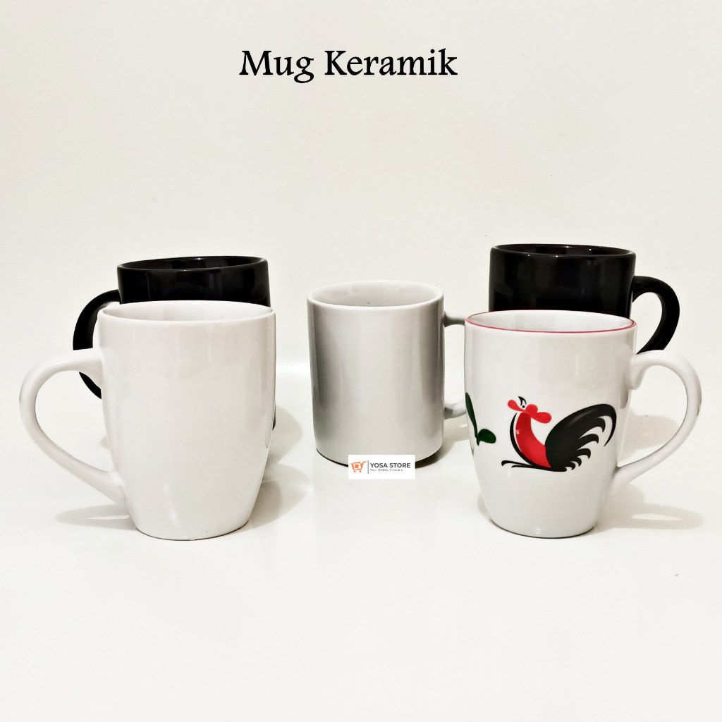 Jual Mug Keramik Tebal Tipe Corel, BIasa Hitam Putih Ayam Gelas Minum ...