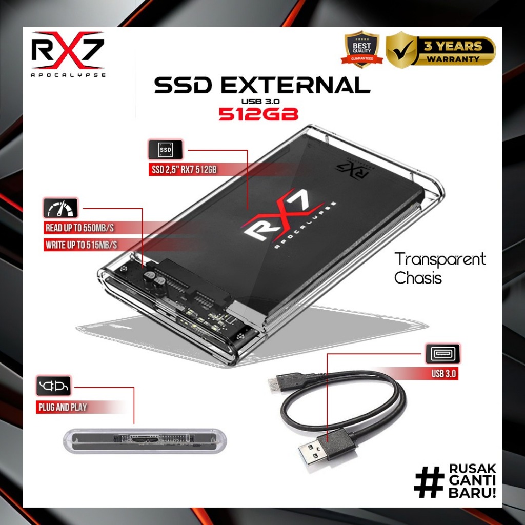 Jual Ssd external / portable / enclosure RX7 512GB USB 3.0 RESMI ...