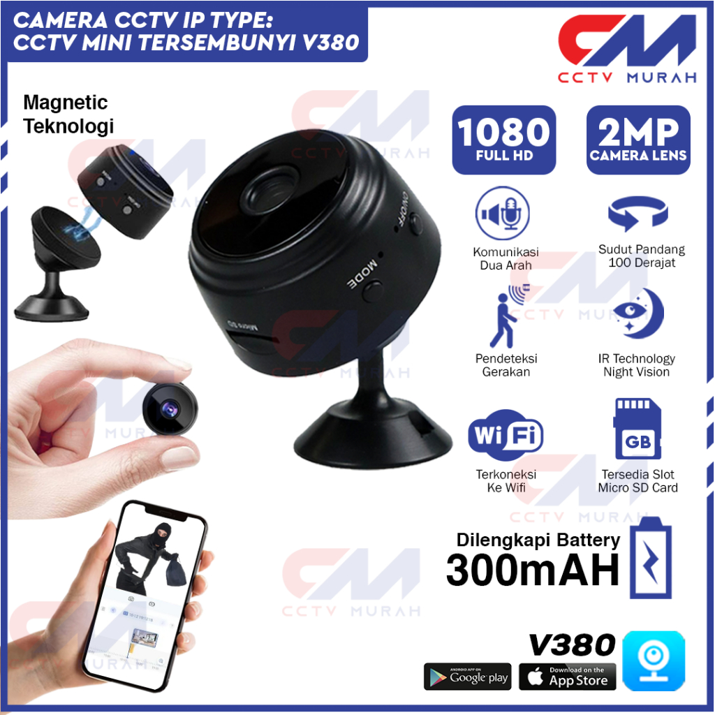 Jual Camera CCTV IP Wifi Mini V380 2MP, Full HD, Night Vision Infra Red ...