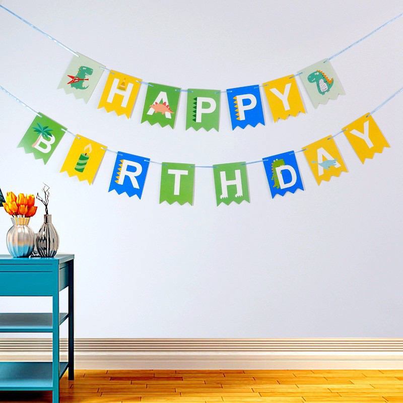 Jual Banner tulisan happy birthday kotak karakter dinosaurus / baner ...