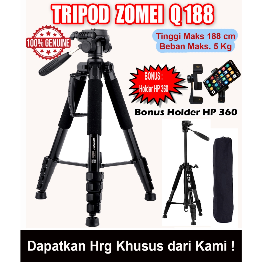 Jual Tripod Zomei Q188 New Original Bonus Holder HP 360 | Shopee Indonesia