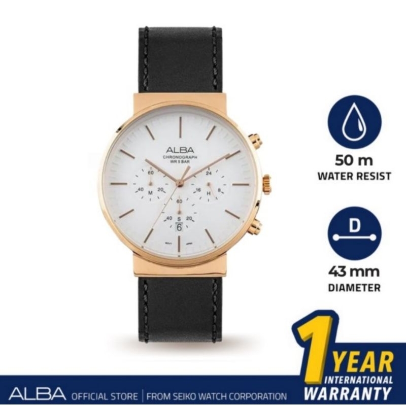 Jual Alba AT3F14 Jam Tangan Pria Analog Quartz Tali Kulit AT3F14X1 ...