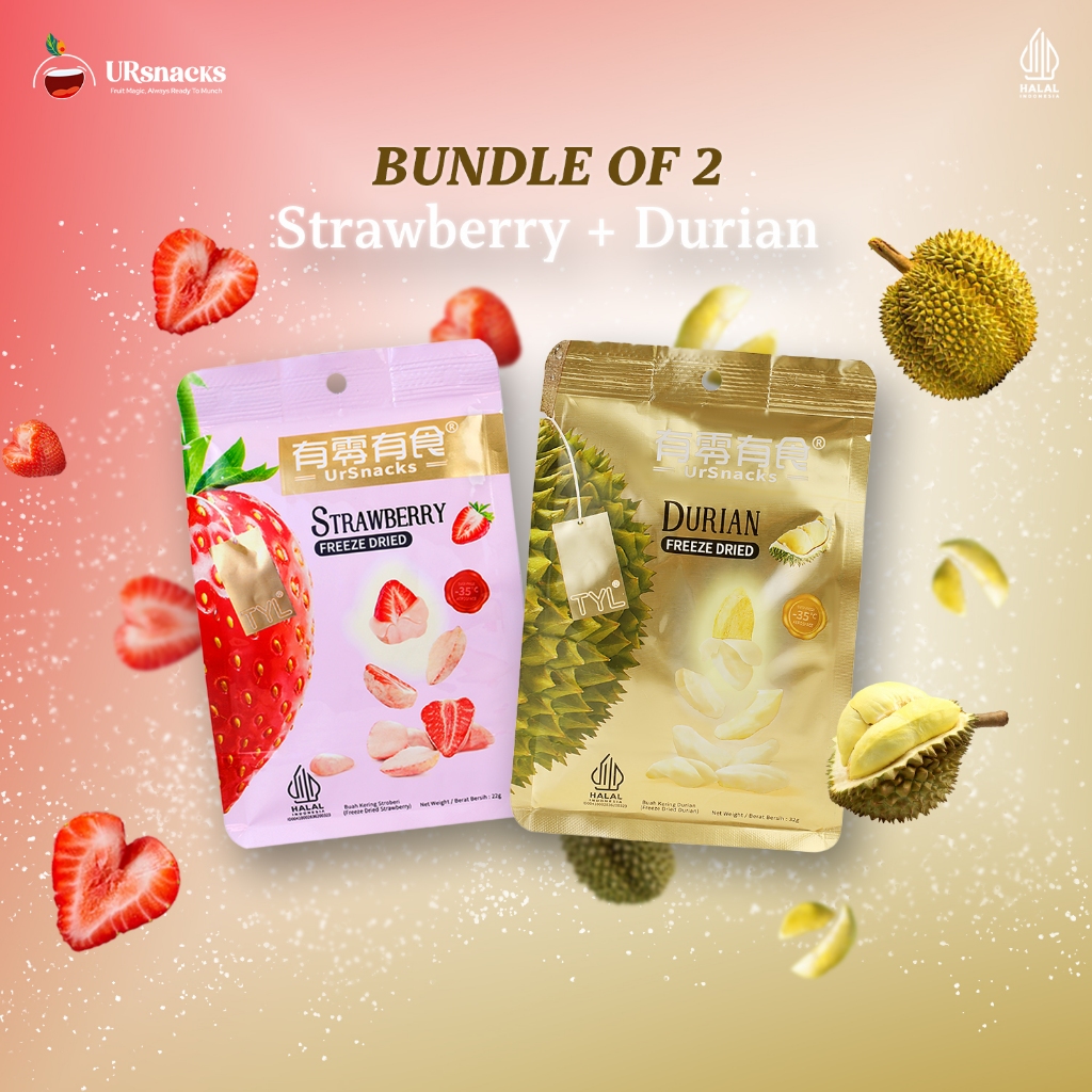 Jual URSNACKS PAKET HEMAT BUNDLING 2 - FREEZE DRIED KERIPIK SEHAT STRAWBERRY 22gr + DURIAN 32gr ...