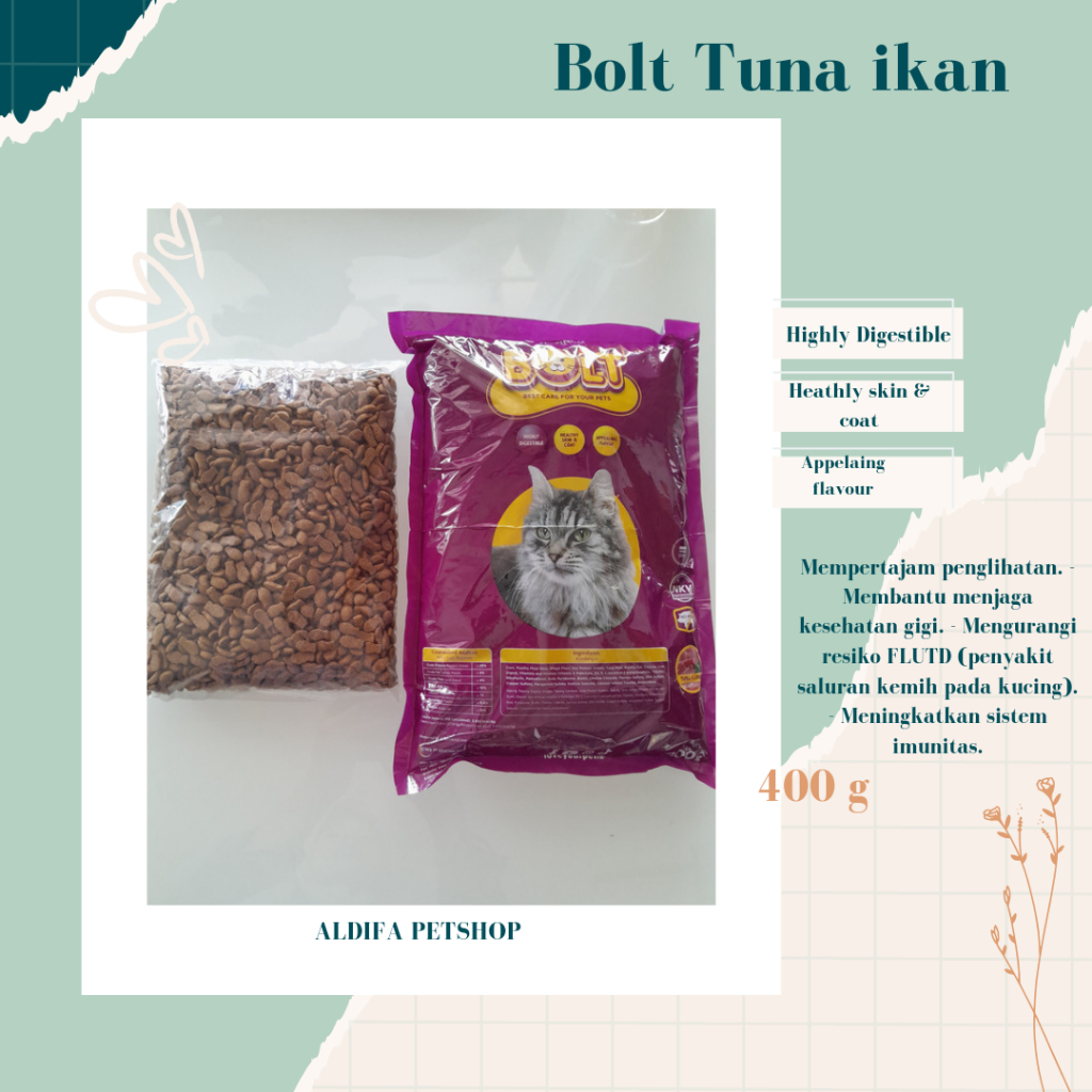 Jual Makanan kucing Bolt 400g Bolt salmon400g Bolt Tuna ikan400g Bolt ...