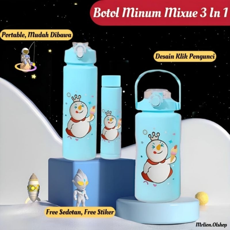 Jual Botol Minum Mixue 3 In 1 / Botol Mixue Beranak Free Sedotan Free ...