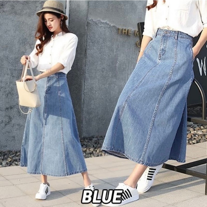 Jual Rok Jeans bahan premium 7/8 Style Korean / Rok Denim Wanita Sctret ...