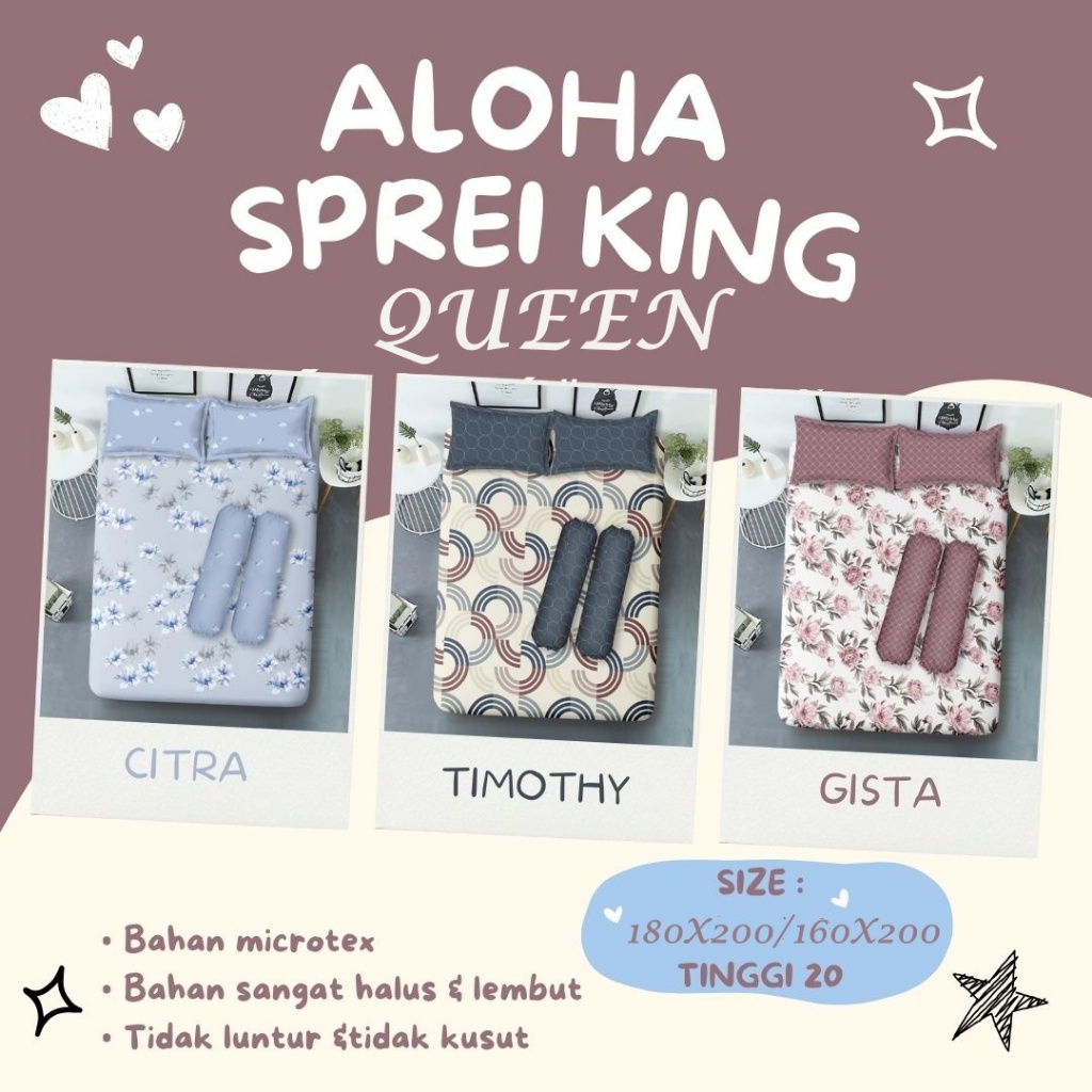 Jual Aloha - Bed Cover SET SPREI FITTED King T20 / T25 (180x200) tinggi ...