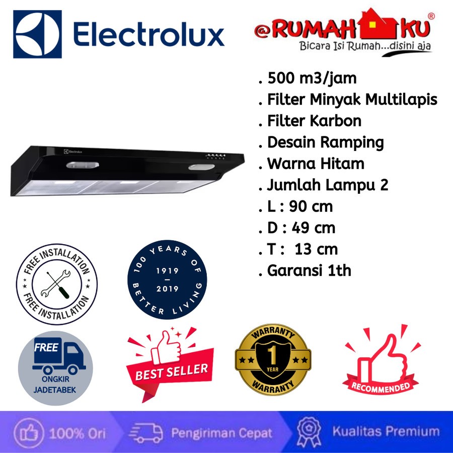 Jual COOKER HOOD ELECTROLUX EFT 9033 K / EFT9033K / EFT 9033 K SLIMHOOD ...