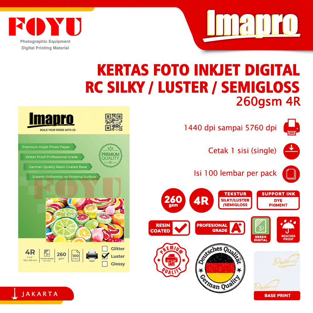 Jual Kertas Foto Inkjet Imapro Green Digital RC Silky Luster 260gsm 4R | Shopee Indonesia
