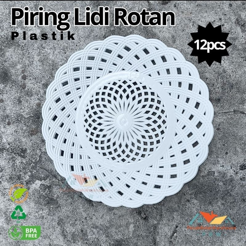 Jual [12PCS] Piring Lidi Plastik Putih / Piring Rotan Plastik / Piring ...