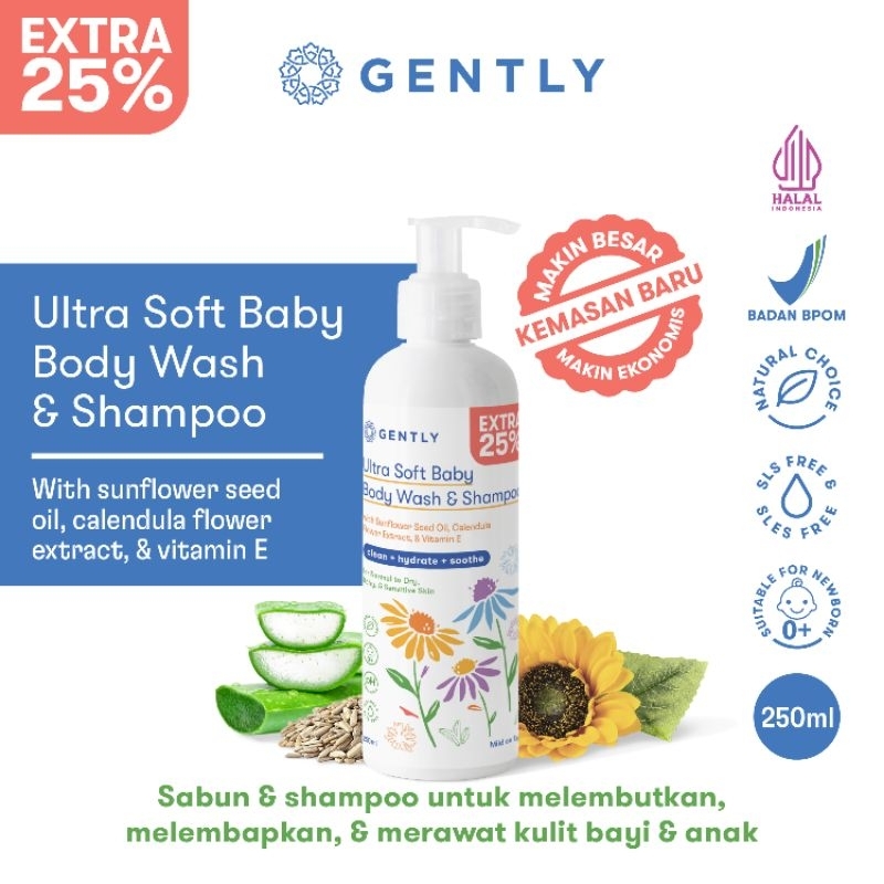 Jual Gently Ultra Soft Body Wash & Shampoo/Sabun Pembersih Badan dan ...