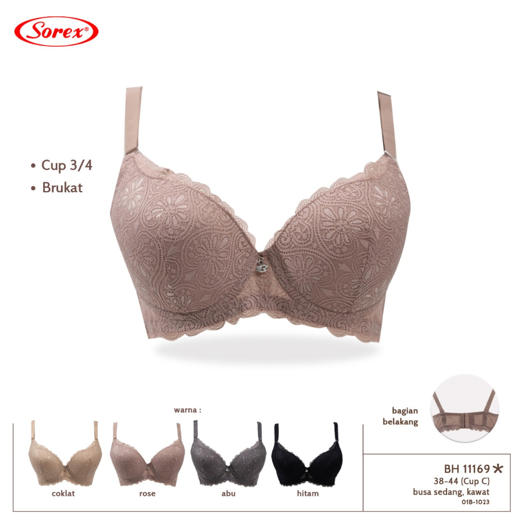 Jual Sorex Bra Kawat Busa Sedang Kait 3 Cup C Cup 3/4 Brukat Premium BH ...