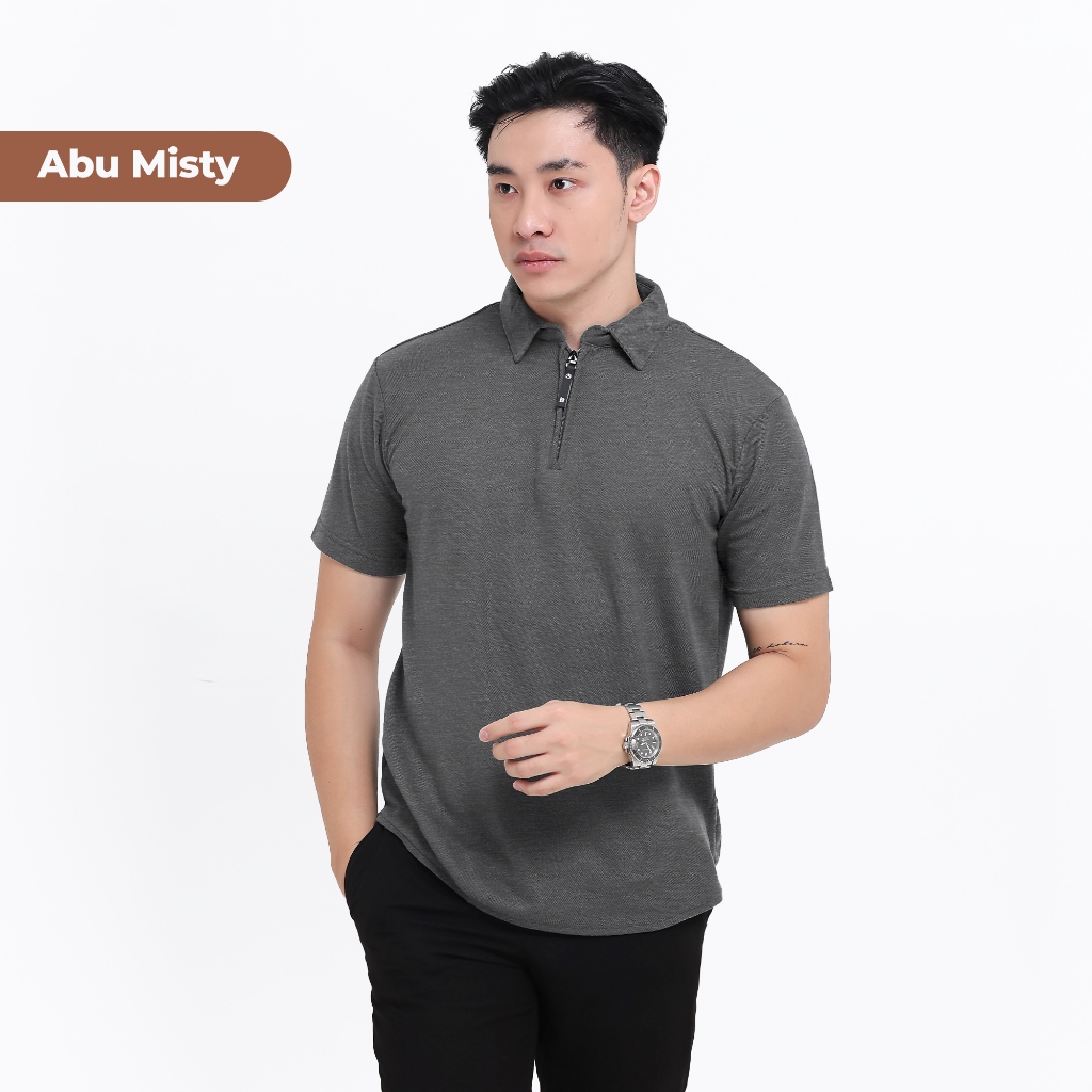 Jual BROGUY Kaos Polo Shirt Pria Kerah Lengan Pendek Zipper - Abu Misty | Shopee Indonesia