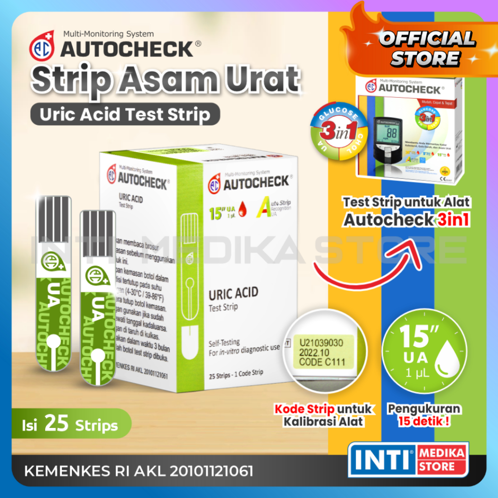 Jual AUTOCHECK - Strip Asam Urat Isi 25 pcs | Refill Uric Acid Test ...