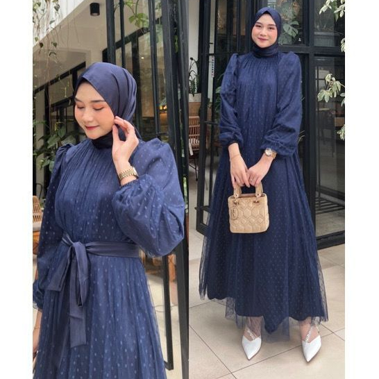 Jual AZIE DRESS SATIN MIX TULLE POLKADOT DRESS BUSUI FRIENDLY BAJU ...