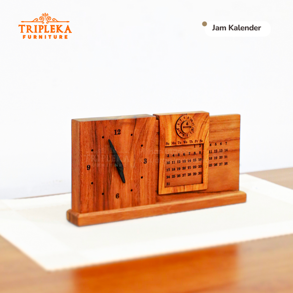 Jual TRIPLEKA JAM INCLUDE KALENDER - JAM KALENDER KAYU MEJA | Shopee ...