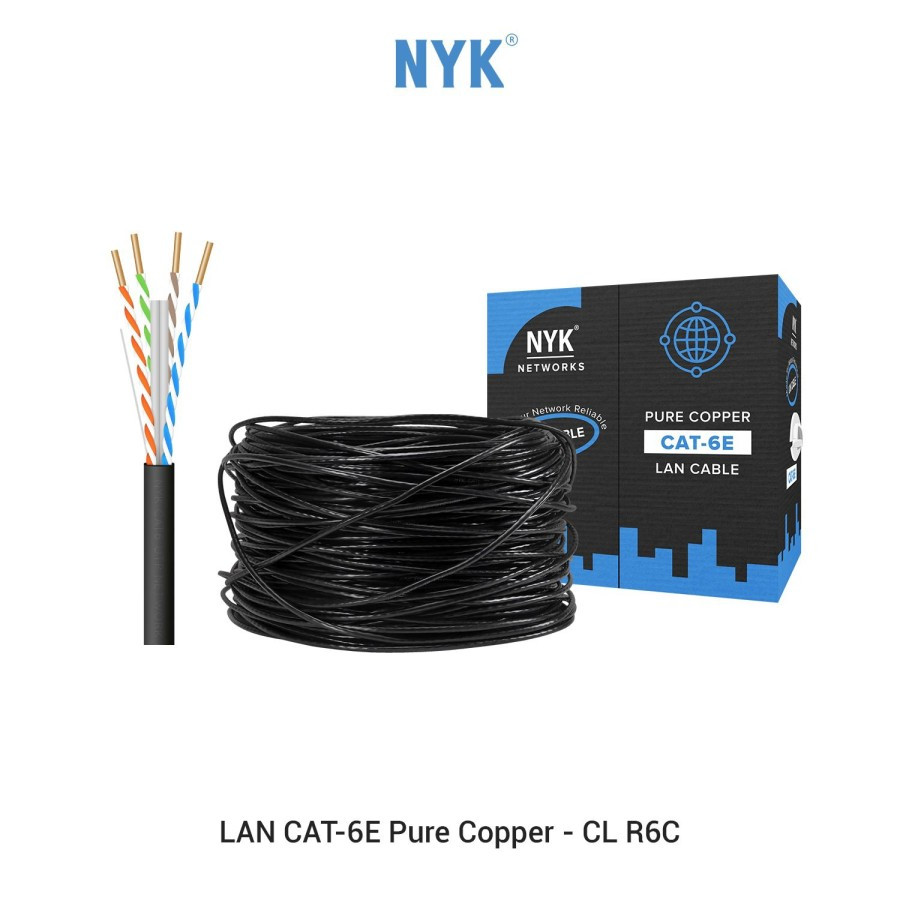 Jual KABEL LAN CAT6 FULL COPPER NYK TEMBAGA CAT6E 1 ROLL HITAM CAT 6E ...