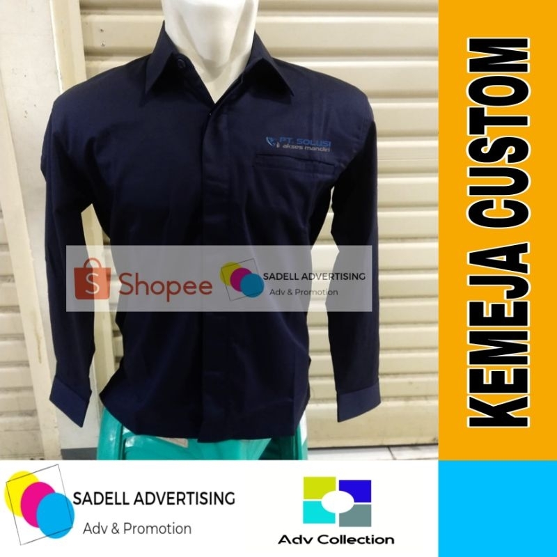 Jual Kemeja Custom Seragam Custom Logo Perusahaan Navy Lengan Panjang ...