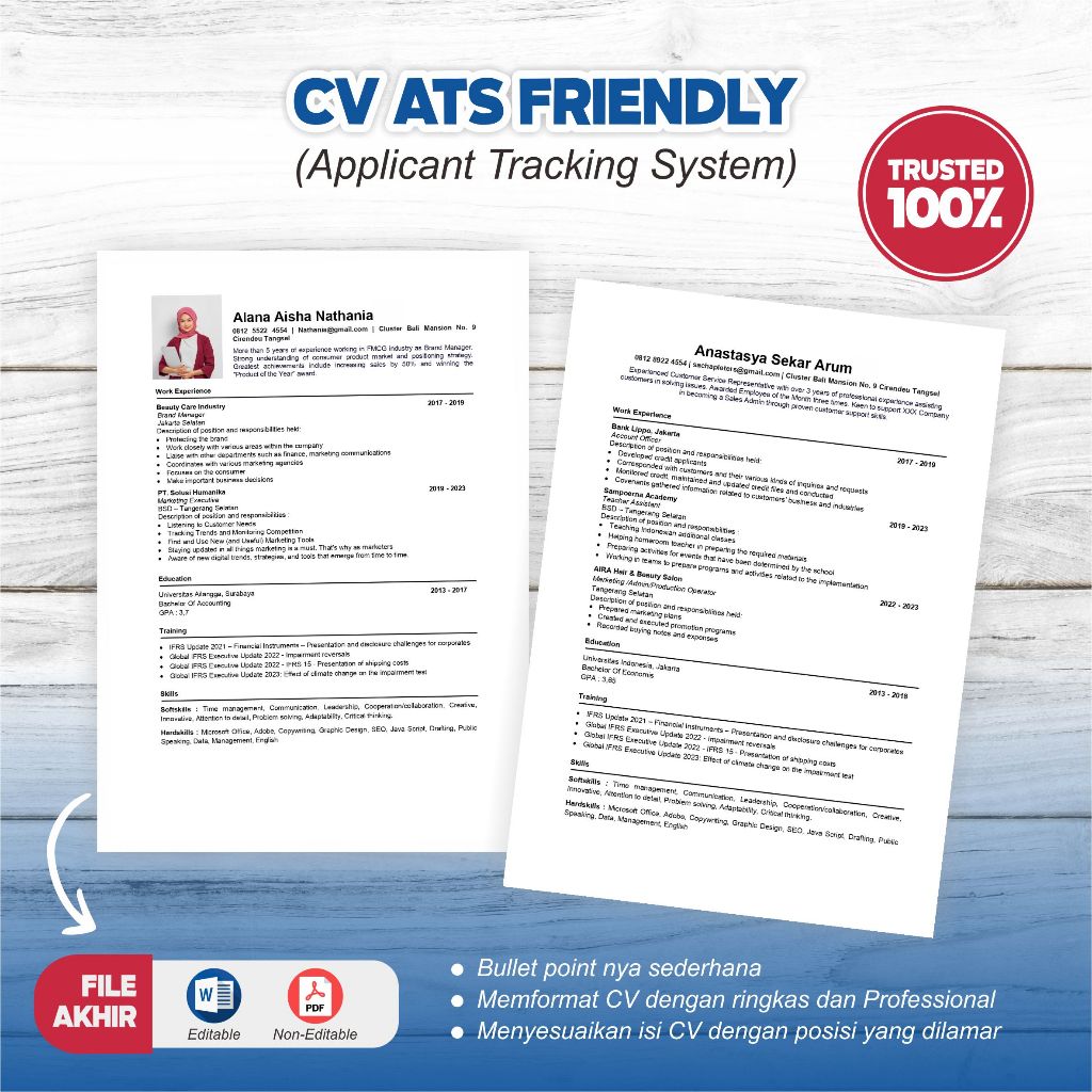 Jual CV ATS FRIENDLY [ INDO/ENGLISH ] | Shopee Indonesia