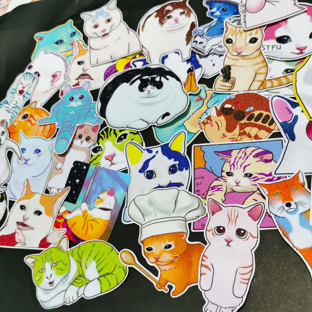 Jual Stiker Kucing Lucu Part 3 Meme Laminasi Glitter | Shopee Indonesia