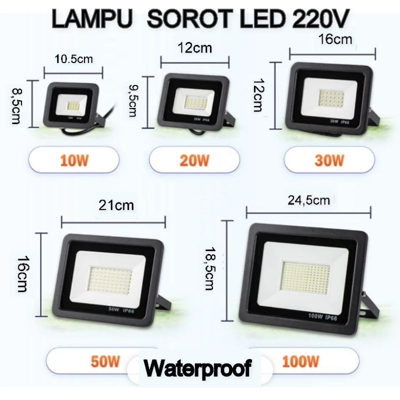 Jual Lampu Sorot LED ANTI AIR 10 20 30 50 100 200 W Watt Putih Dan Kuning kotak tembak 220volt ...
