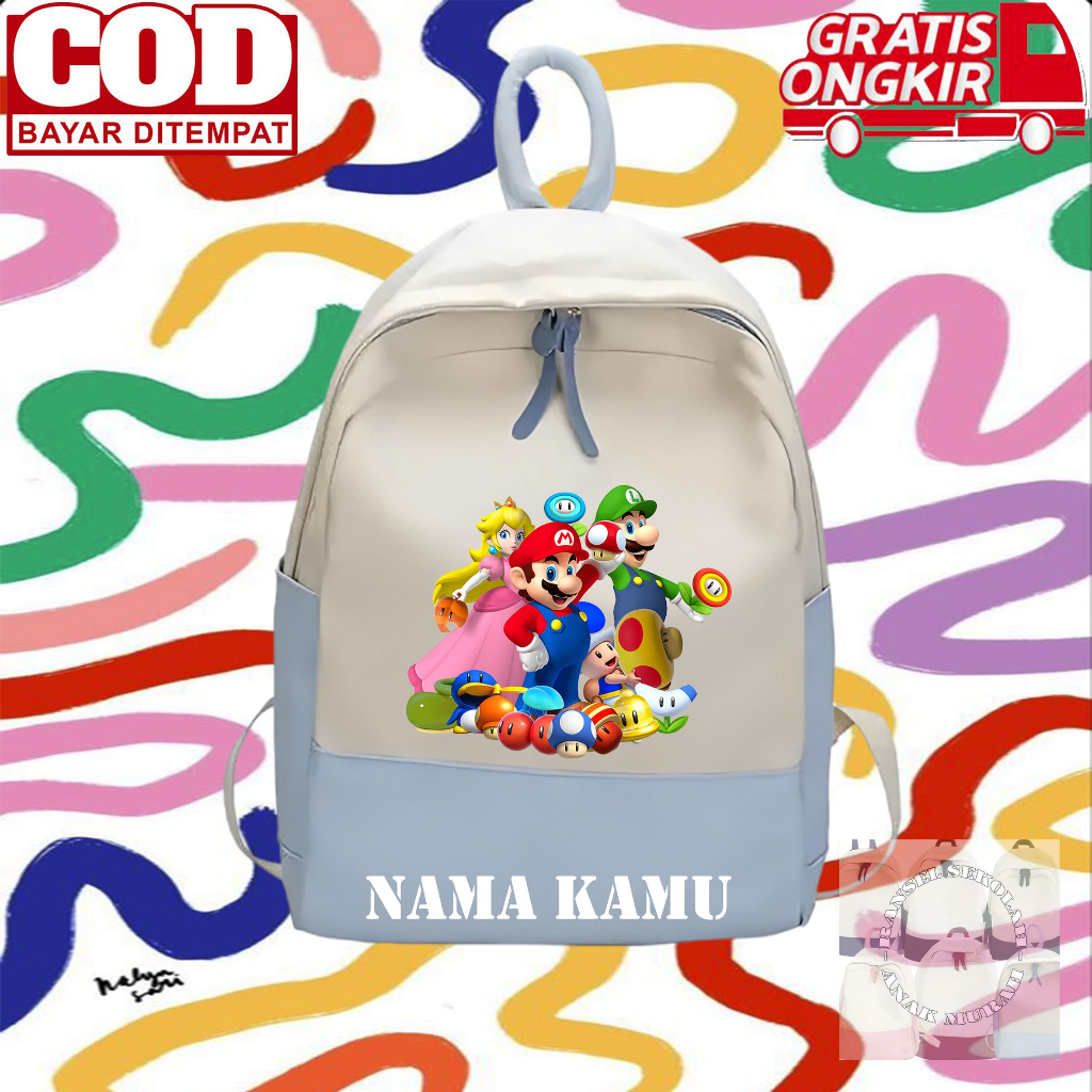 Jual (GRATIS NAMA) Tas Ransel Sekolah Anak Motif Animasi Super Mario ...