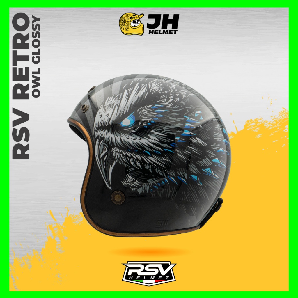 Jual Helm RSV Classic Motif Owl | Black Glossy | Helm Retro | Half Face ...