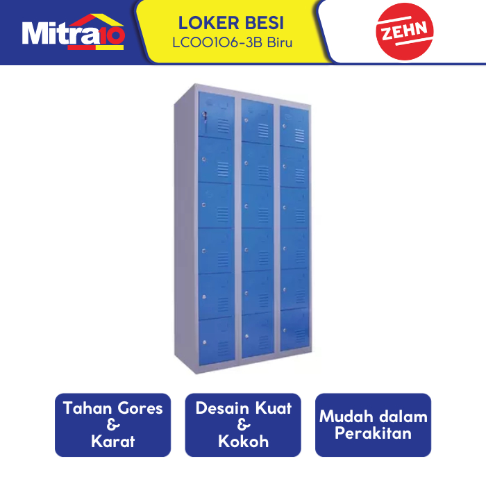 Jual Locker Besi 3 Kolom 6 Tingkat Biru - Untuk Sekolah & Kantor - Zehn ...