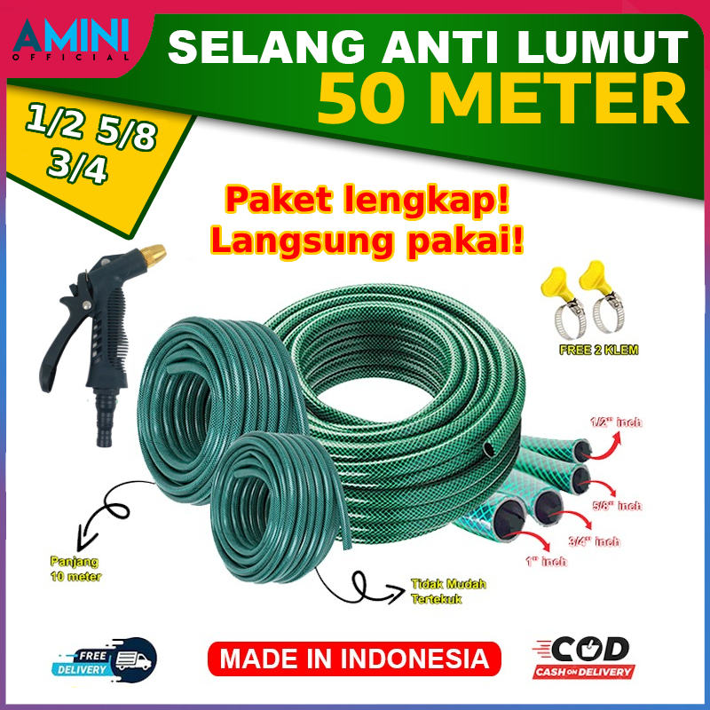 Jual AMINI Paketan Selang Air 50 Meter 1/2 5/8 3/4 Inch Semprotan Air ...