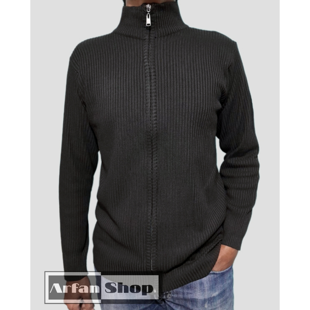 Jual Jaket Rajut Resleting Pria Kerah Tinggi Tebal | Sweater Knit ...