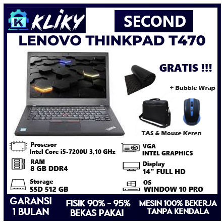 Jual Laptop Core i5 Lenovo Thinkpad T470 ram 8 gb Ssd 512 gb Bekas bergaransi | Shopee Indonesia